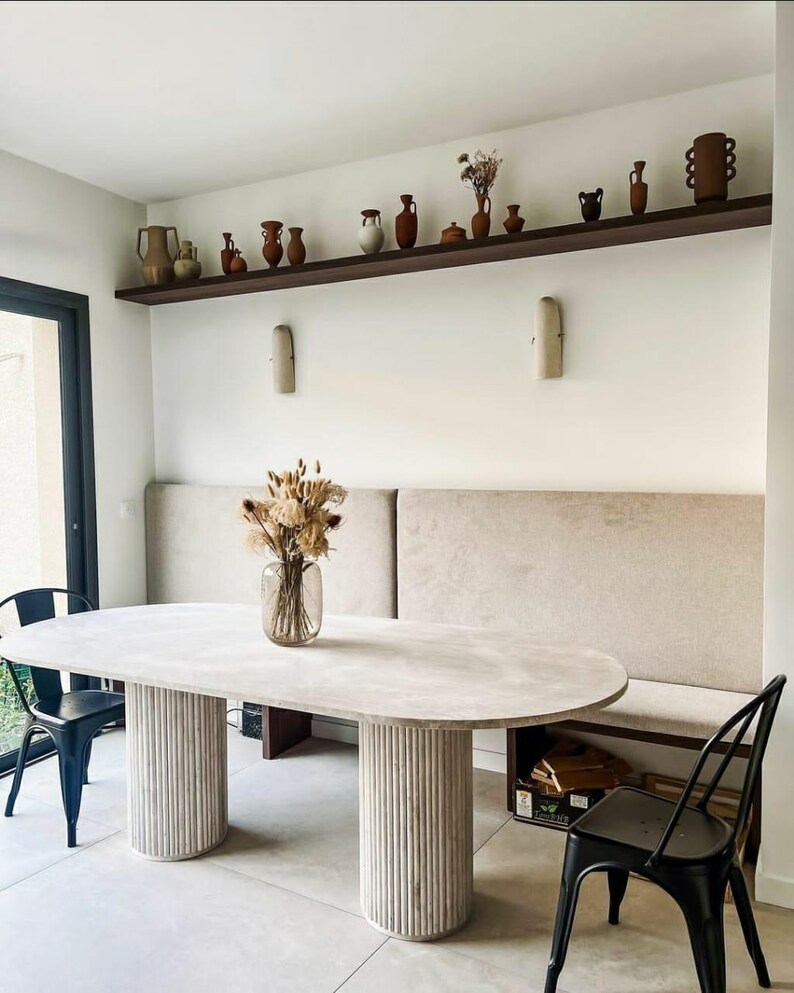 Travertine Dining Table Oval Dining Table With Fluted Legs Marble ...