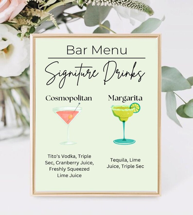 Customizable Signature Drinks Bar Menu Printable (digital Download) - Etsy