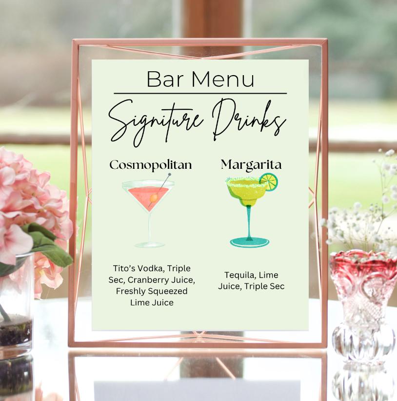 DIY Printable Bar Sign Template: Customizable Signature Drinks Menu ...