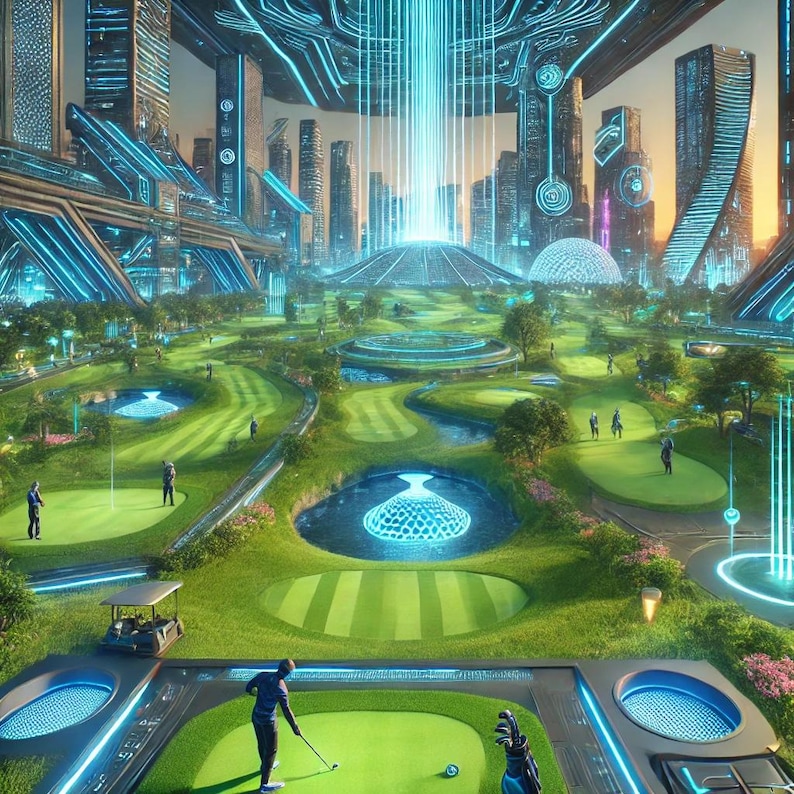 Futuristic Cyberpunk Golf Course: Ai-generated Sci-fi Wall Art, Digital ...
