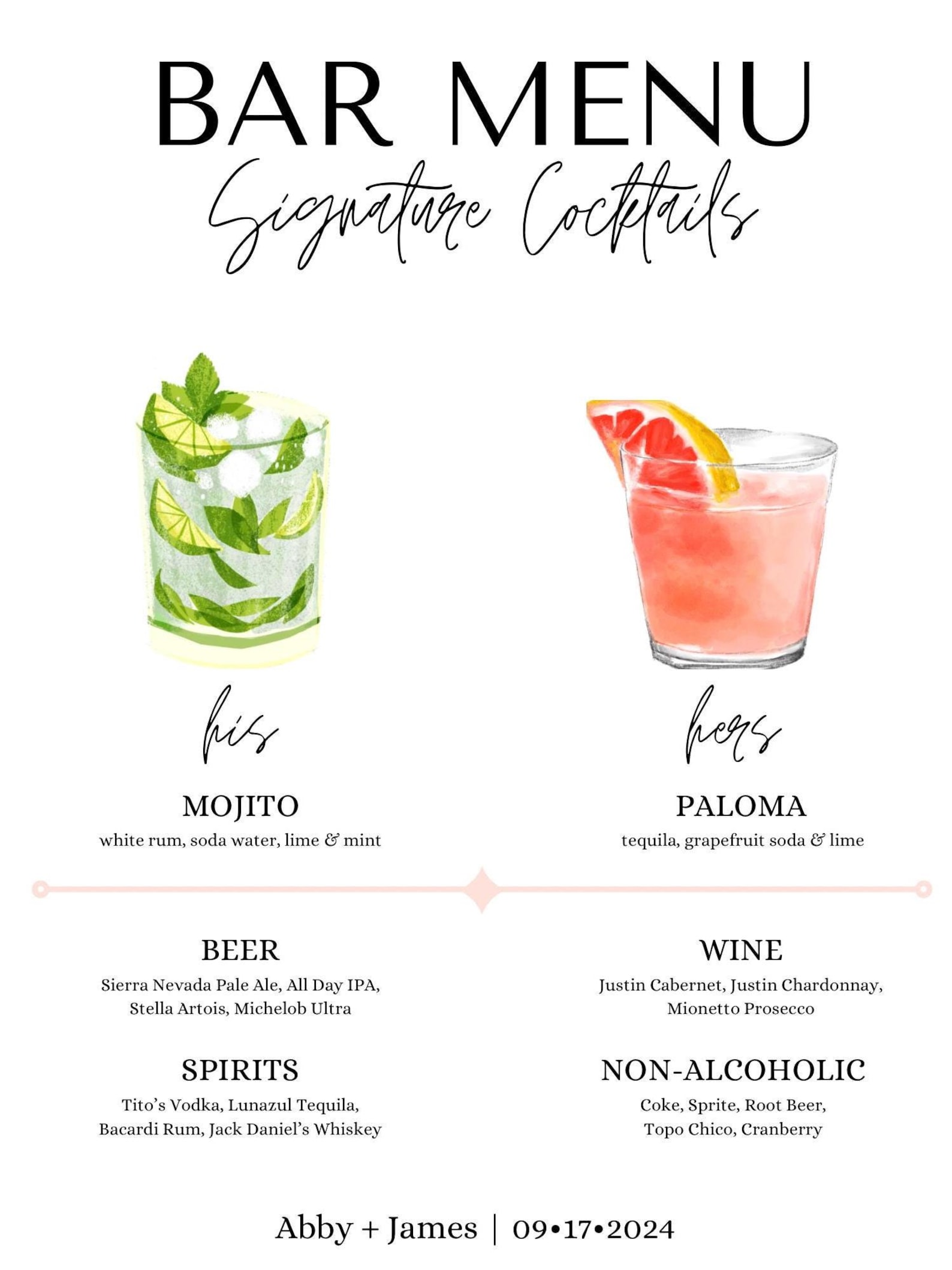 Wedding Drink Menu Template - Etsy