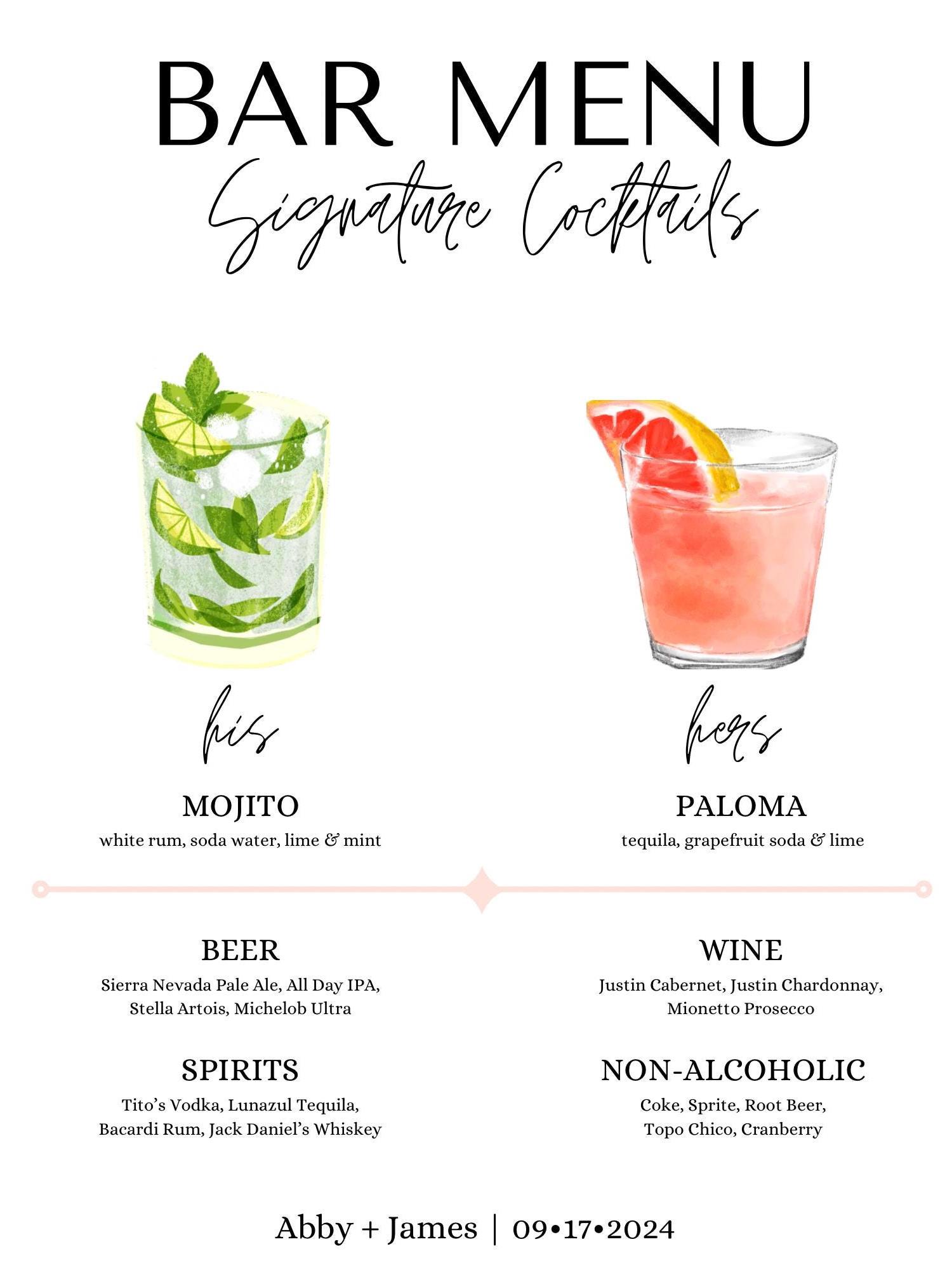 Wedding Drink Menu Template - Etsy