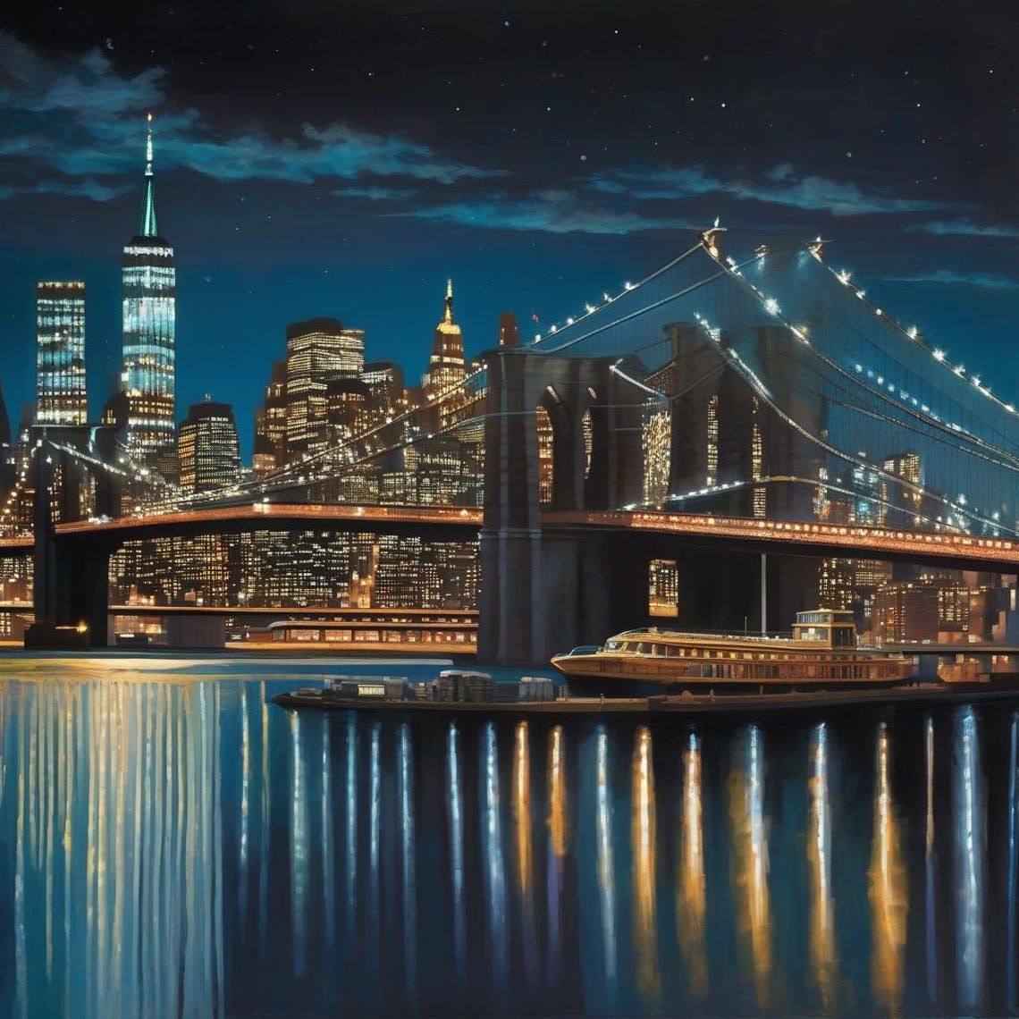 Brooklyn Bridge Against a Backdrop of the New York City Skyline - Etsy