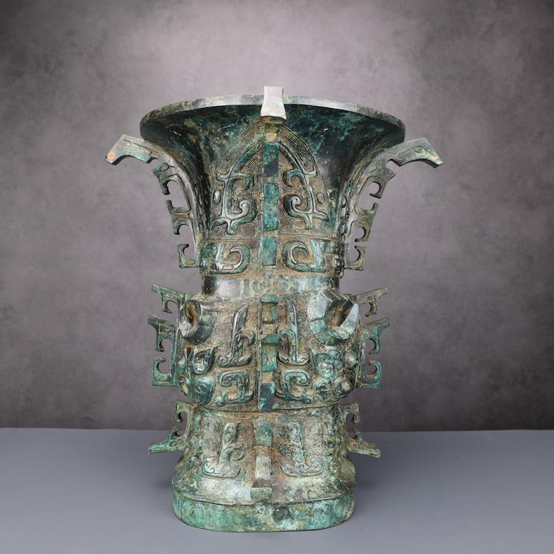 15'' Bronze He Zun Vessel, Western Zhou Dynasty Wine Container, Ancient ...