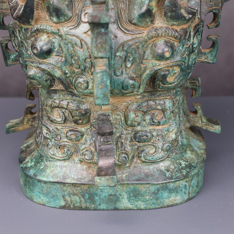 15'' Bronze He Zun Vessel, Western Zhou Dynasty Wine Container, Ancient ...
