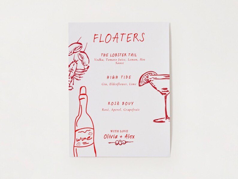 Lobster Cocktail Menu Template Canva Printable Coastal Drink Sign ...