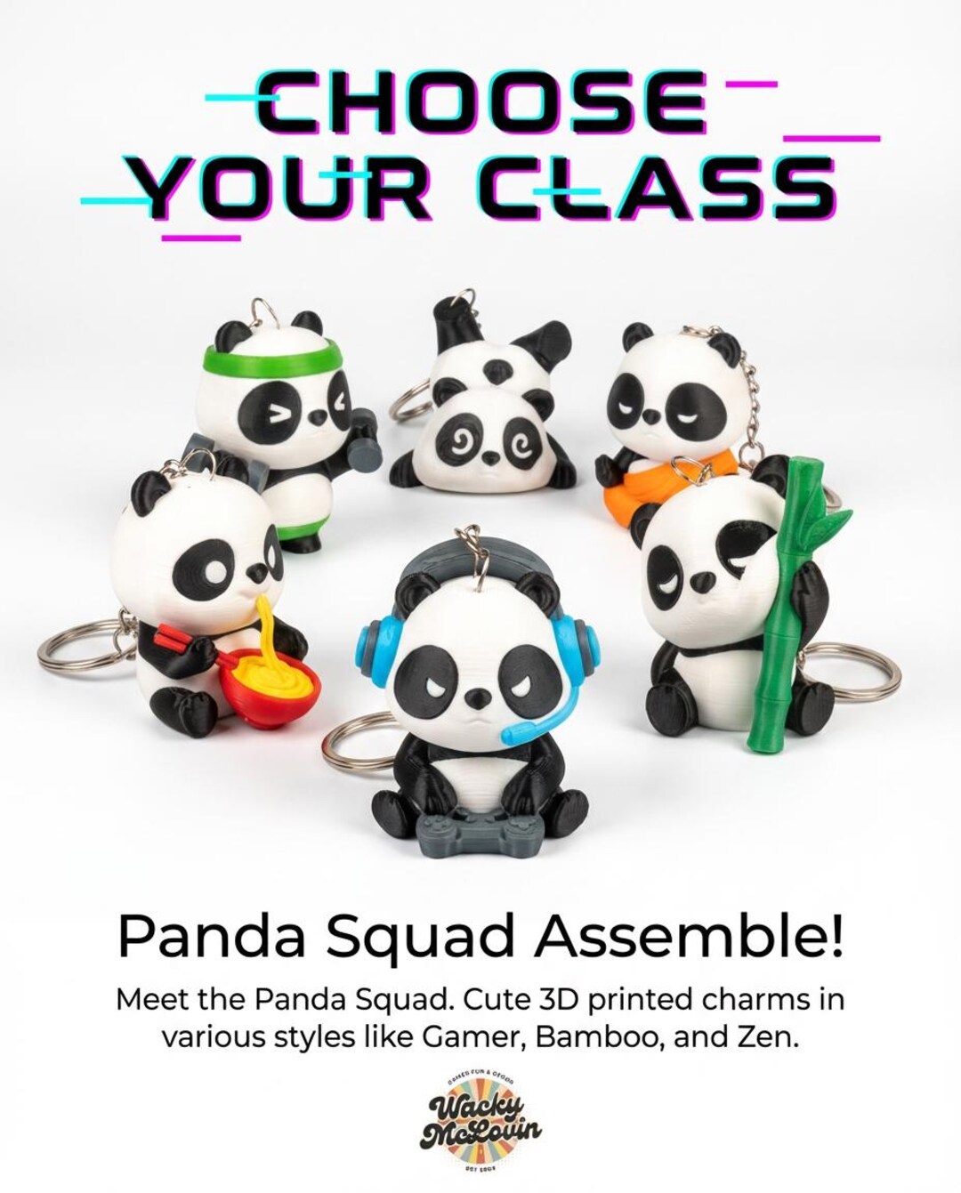 Panda Keychain Collection | Cute 3D Printed Panda Charms | Gamer Panda ...