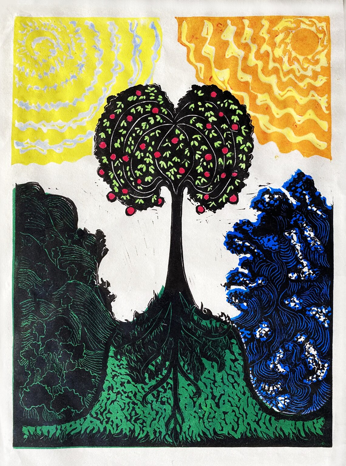 Apple Tree Limited Edition Linoleum Block Printed and Signed - Etsy