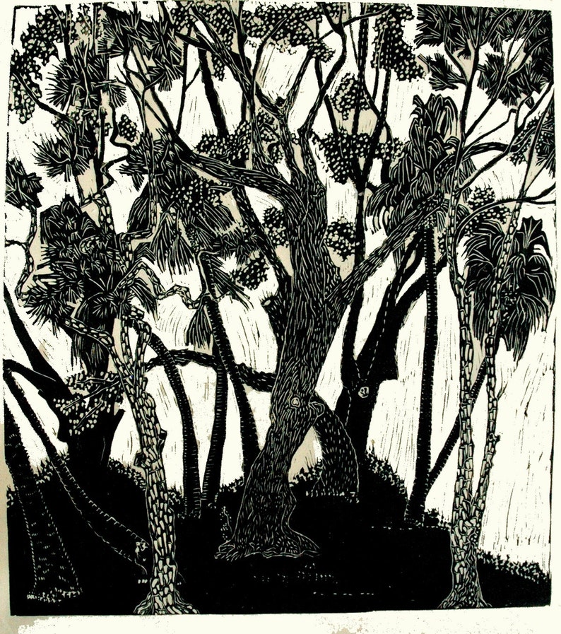 Trees, Linoleum Block Print. Limited Edition. Printed and Signed in ...