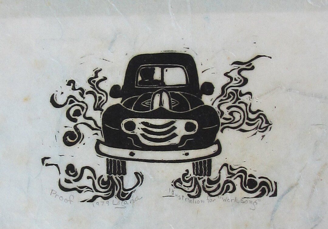 Car, Black and White Linoleum Block Print, a Proof, Printed and Signed ...