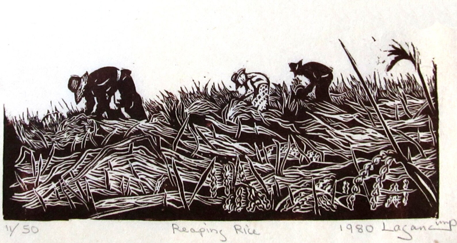 Rice Field at Harvest Limited Edition Lino Cut Hand Printed | Etsy