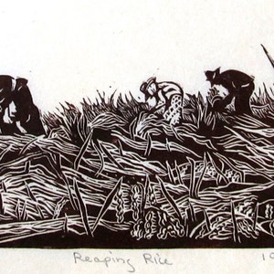Reaping Rice, Limited Edition Lino Cut, Hand Printed, Hand Signed in ...