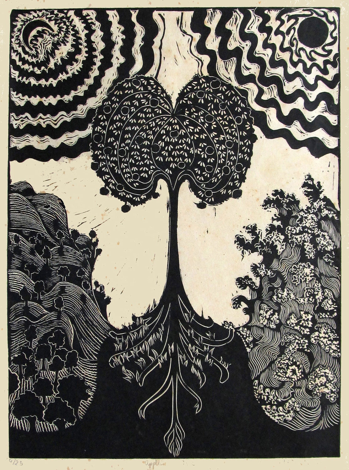Apple Tree, Limited Edition Linoleum Block, Printed and Signed in ...