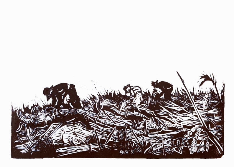Reaping Rice Limited Edition Lino Cut Hand Printed Hand - Etsy