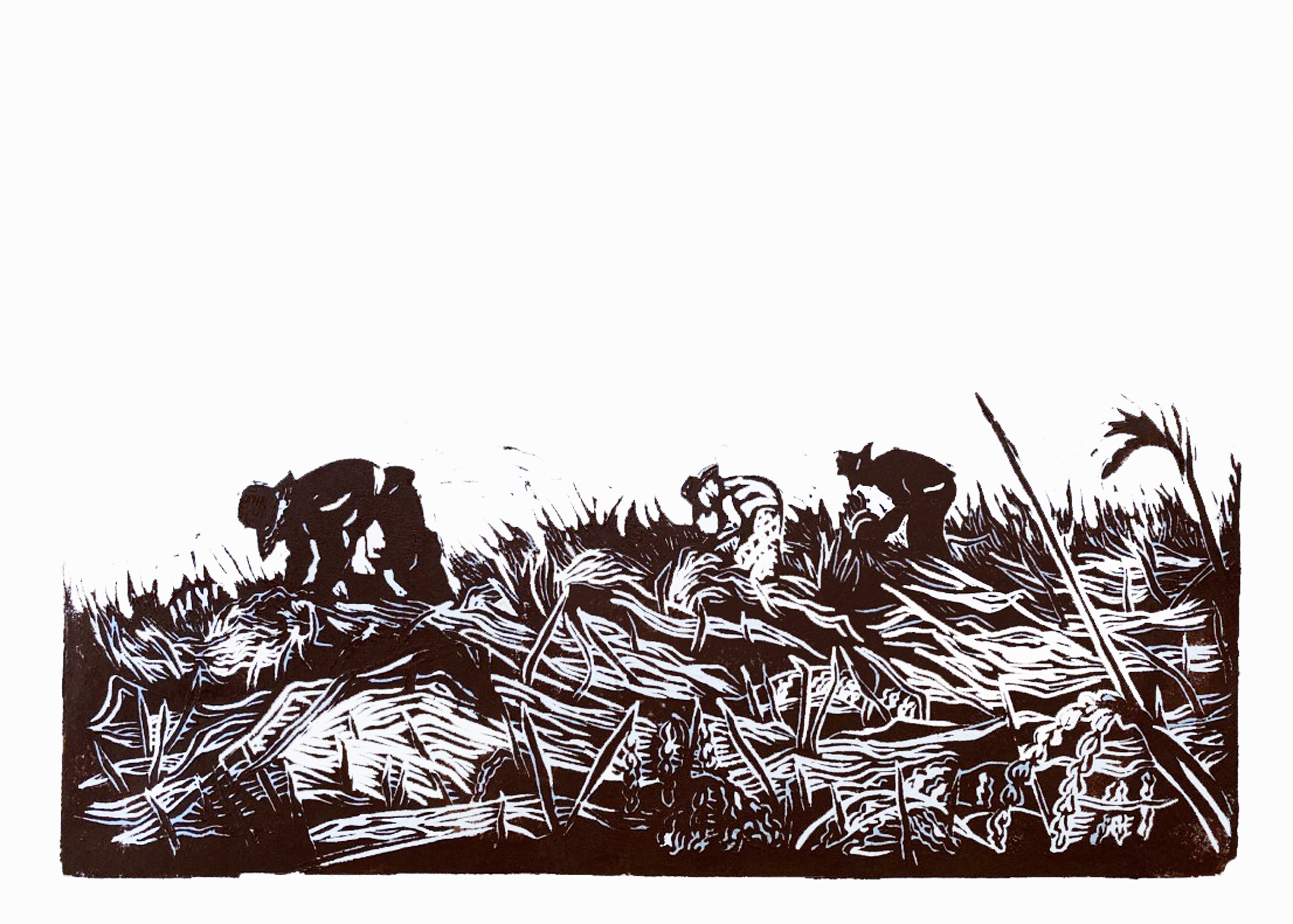 Reaping Rice, Limited Edition Lino Cut, Hand Printed, Hand Signed in ...