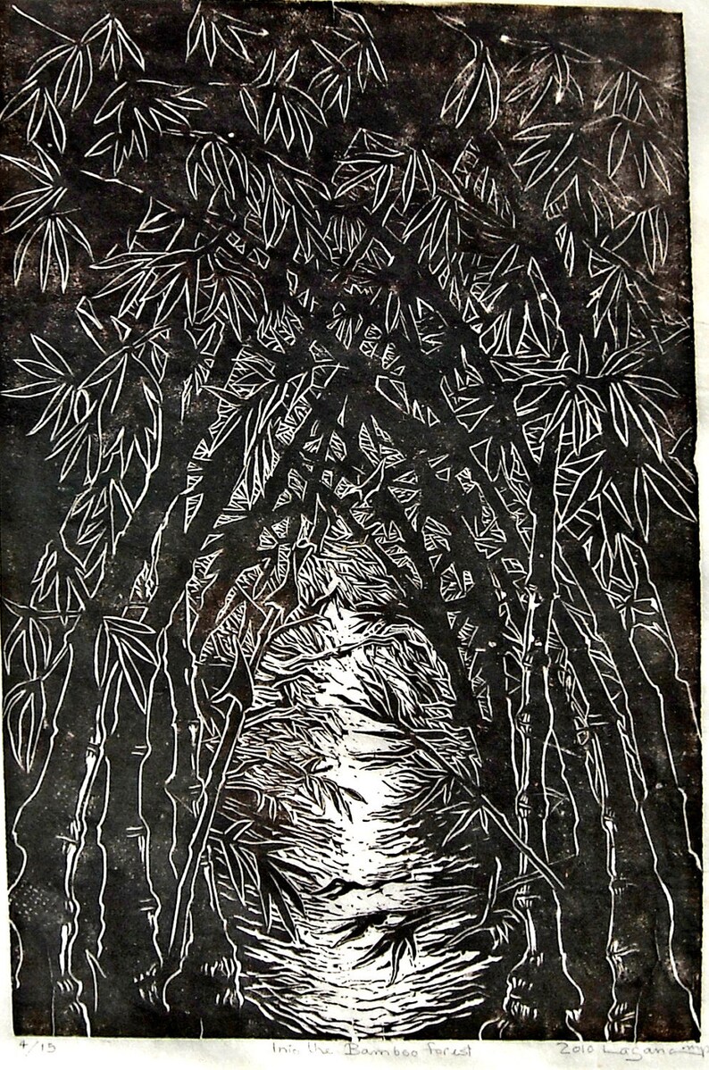 Into the Bamboo Forest", Limited Edition Lino Print, Hand Printed and ...