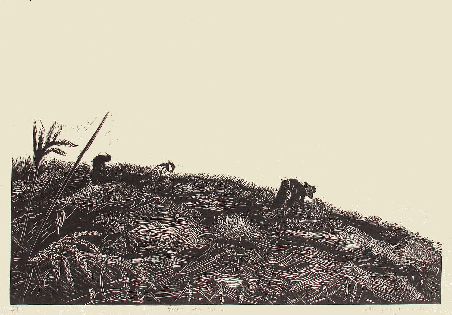 Rice Field at Harvest, Limited Edition Lino Cut, Hand Printed, Hand ...