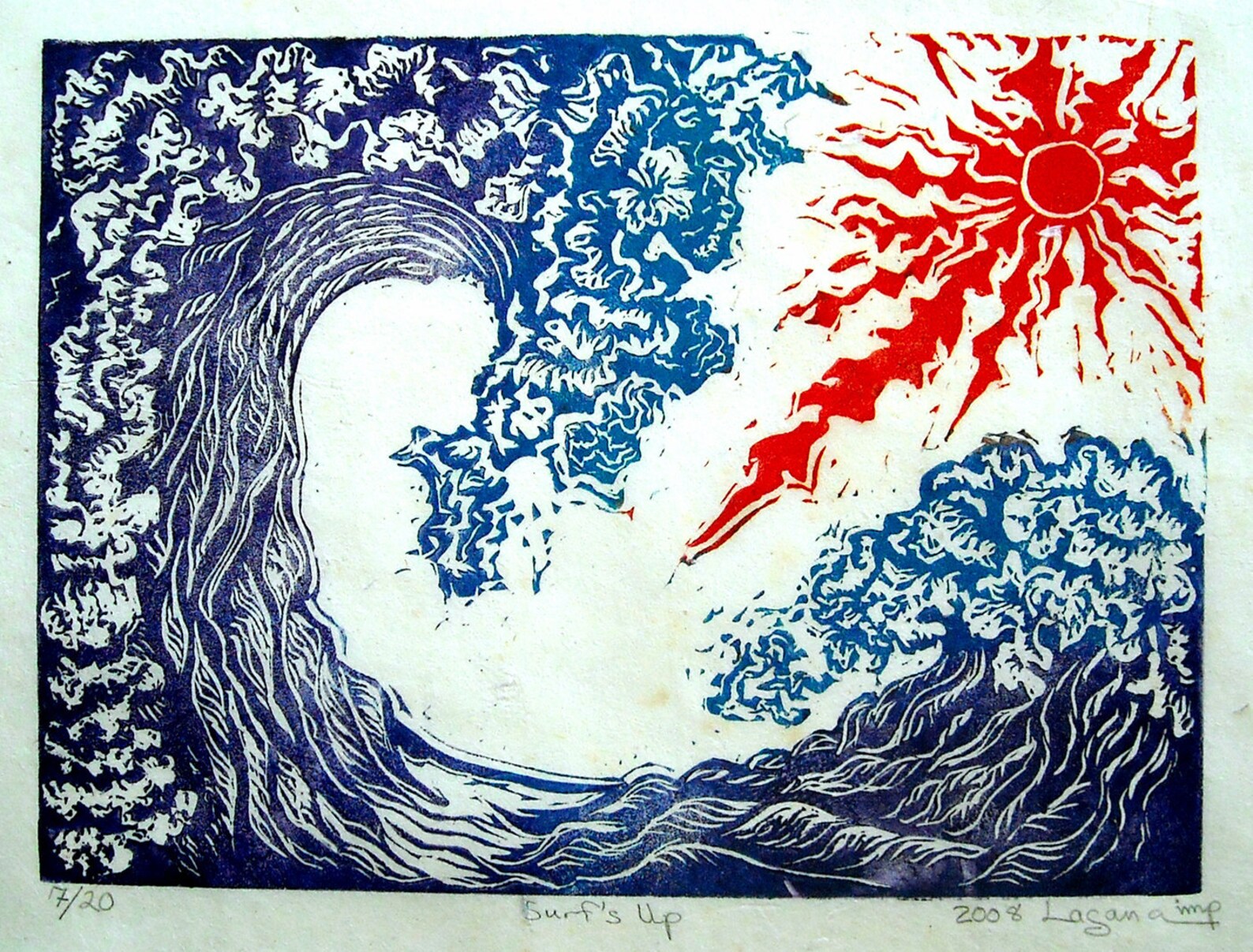 Surf's Up Limited Edition Color Linoleum Block Print - Etsy