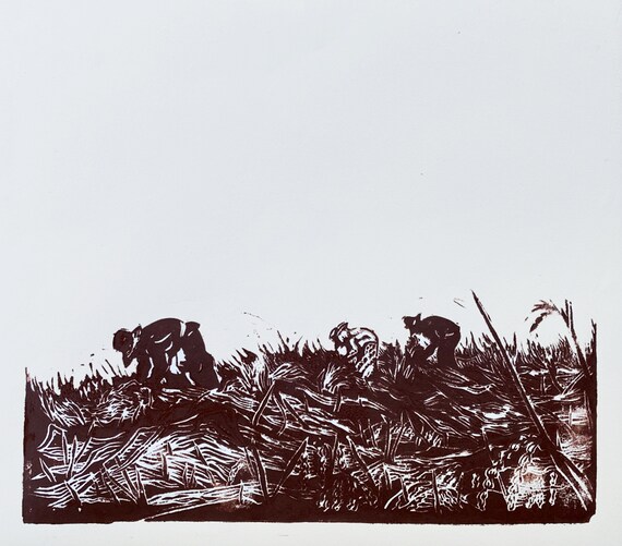 Reaping Rice Limited Edition Lino Cut Hand Printed Hand - Etsy