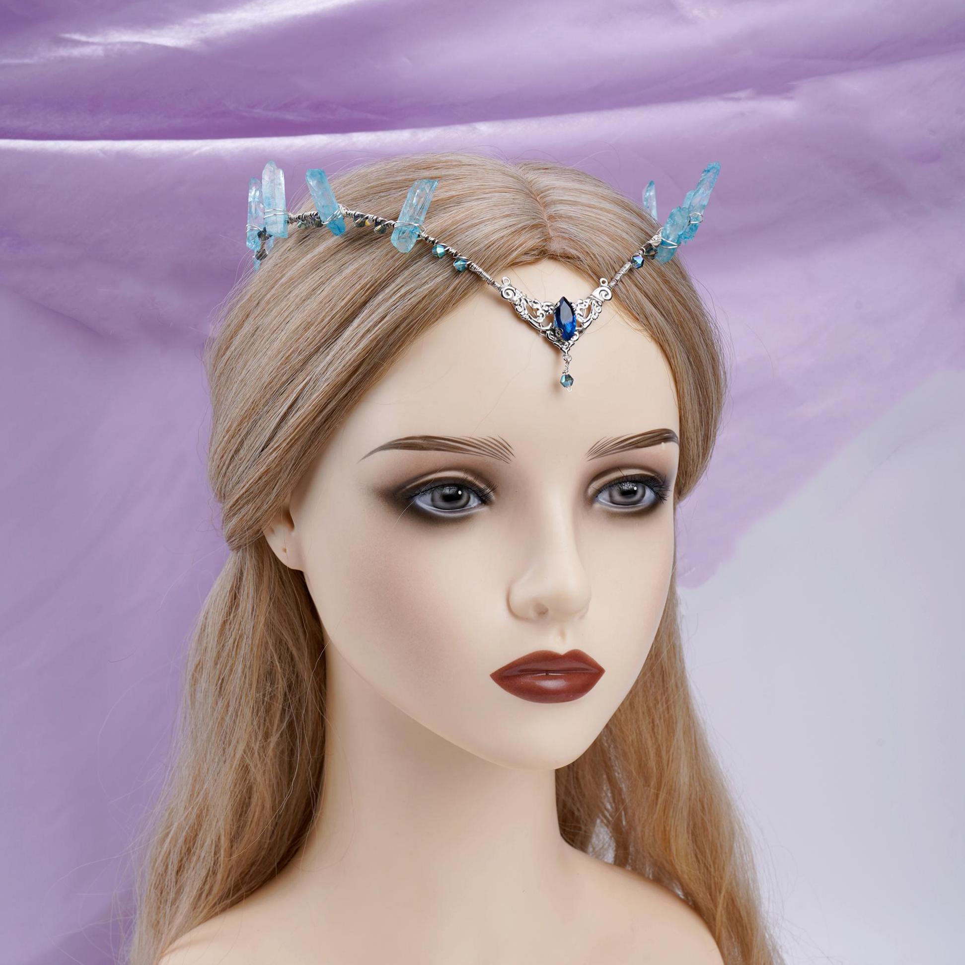 LED Blue Crystal Fairy Crown: Handmade Elven Wedding Tiara - Etsy