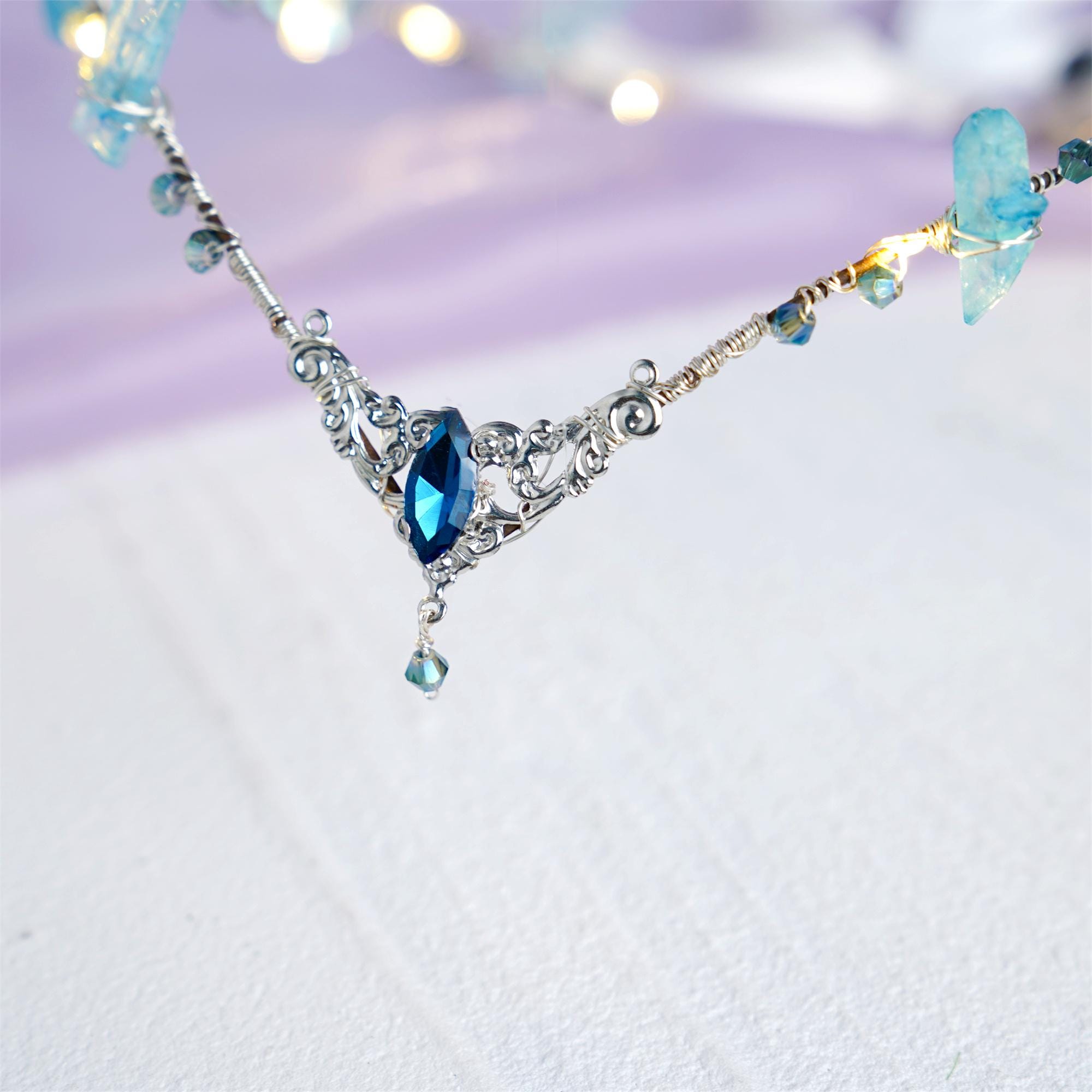 LED Blue Crystal Fairy Crown: Handmade Elven Wedding Tiara - Etsy