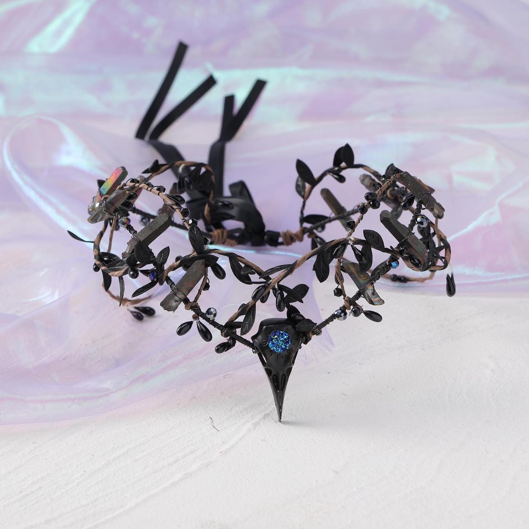 Crow Elf Leaf Crown: Gothic Crystal Headpiece for Cosplay - Etsy