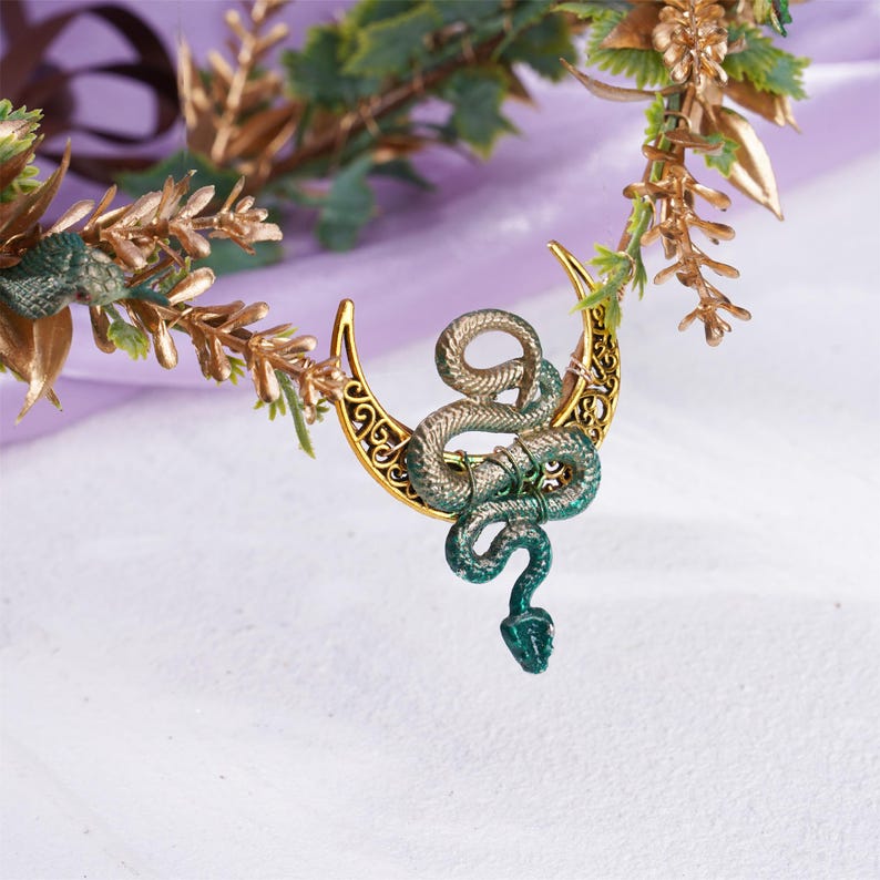 Medusa Snake Crown: Gothic Gold Moon, Green Leaf Tiara - Etsy