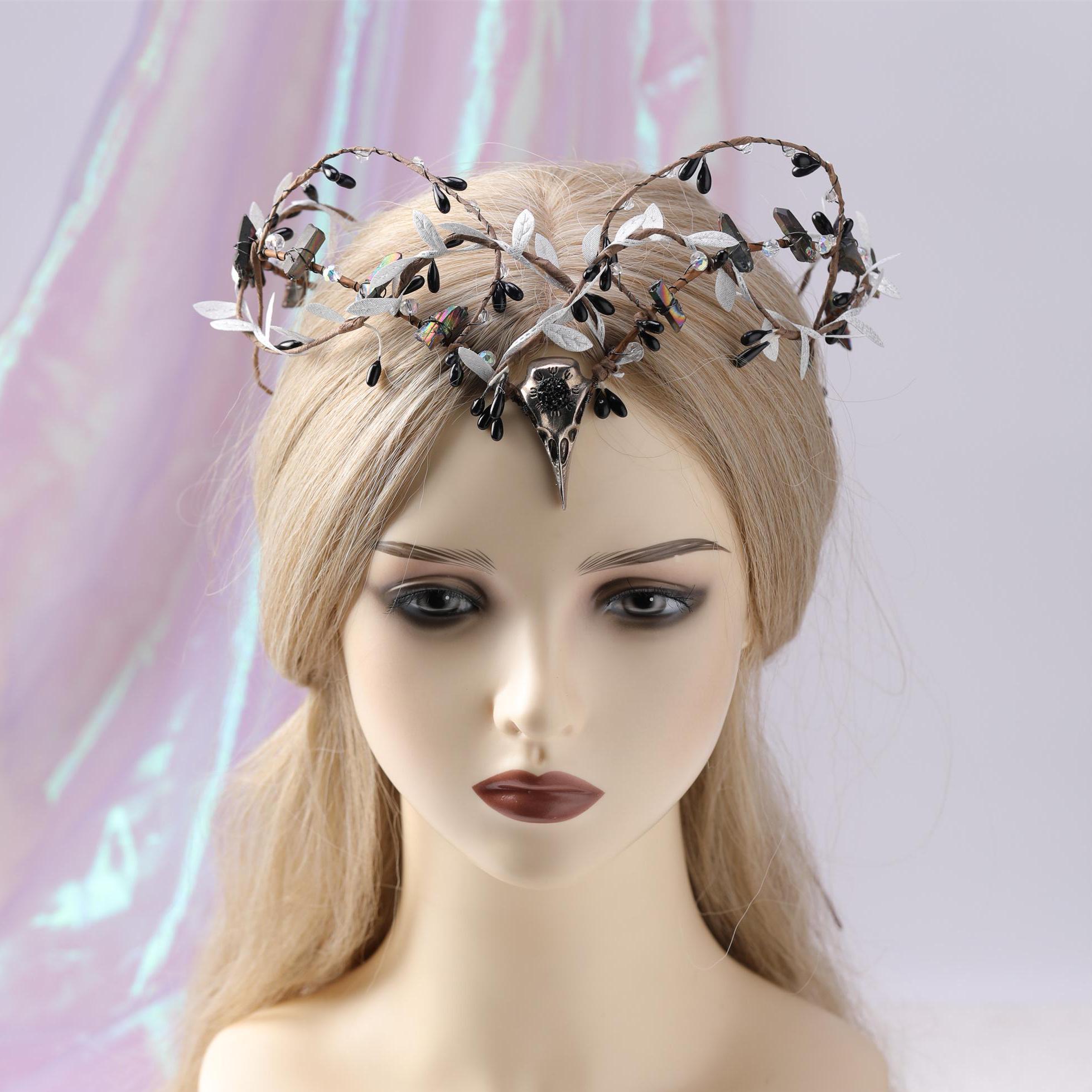 Crow Elf Leaf Crown: Gothic Crystal Headpiece for Cosplay - Etsy