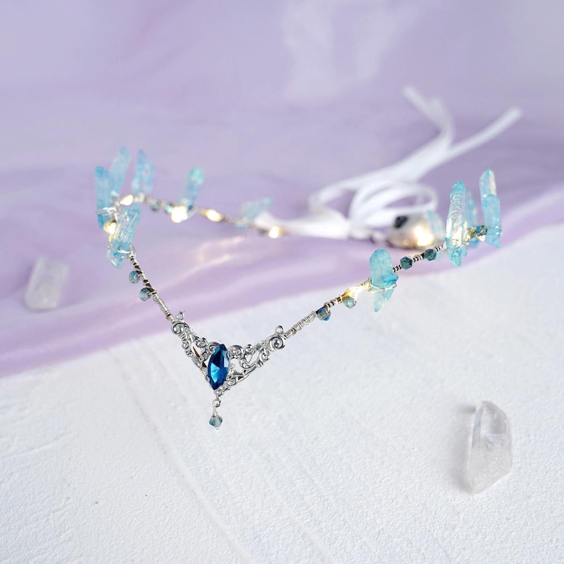 LED Blue Crystal Fairy Crown: Handmade Elven Wedding Tiara - Etsy