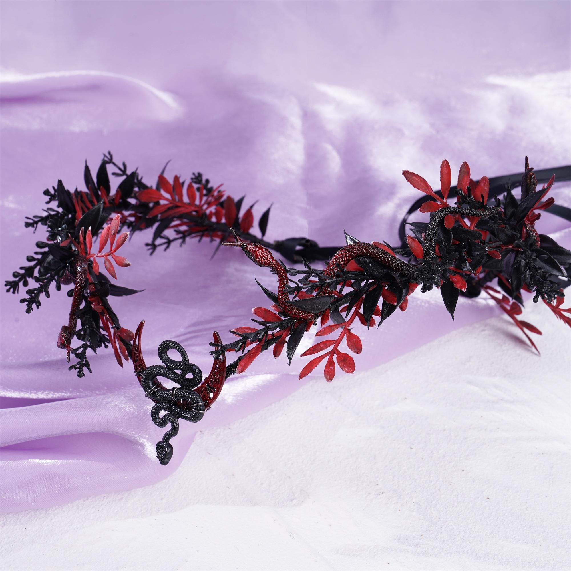 Witch Snake Crown, Gothic Medusa Black Red Leaf Dark Fairy Tiara ...