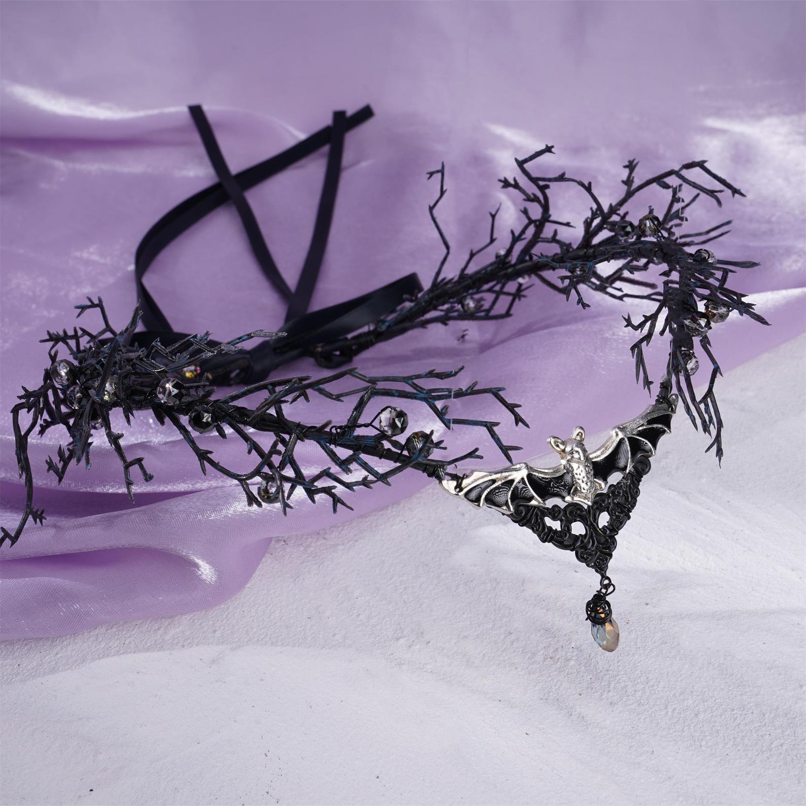 Gothic Bat Fairy Crown, Black Leaf Headpiece, Dark Witch Tiara - Etsy