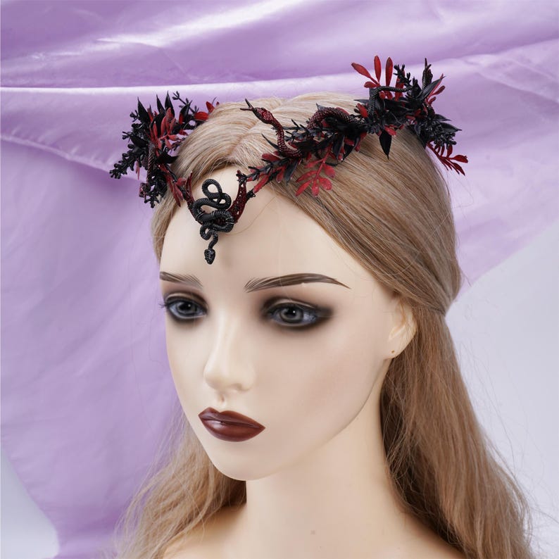 Witch Snake Crown, Gothic Medusa Black Red Leaf Dark Fairy Tiara ...