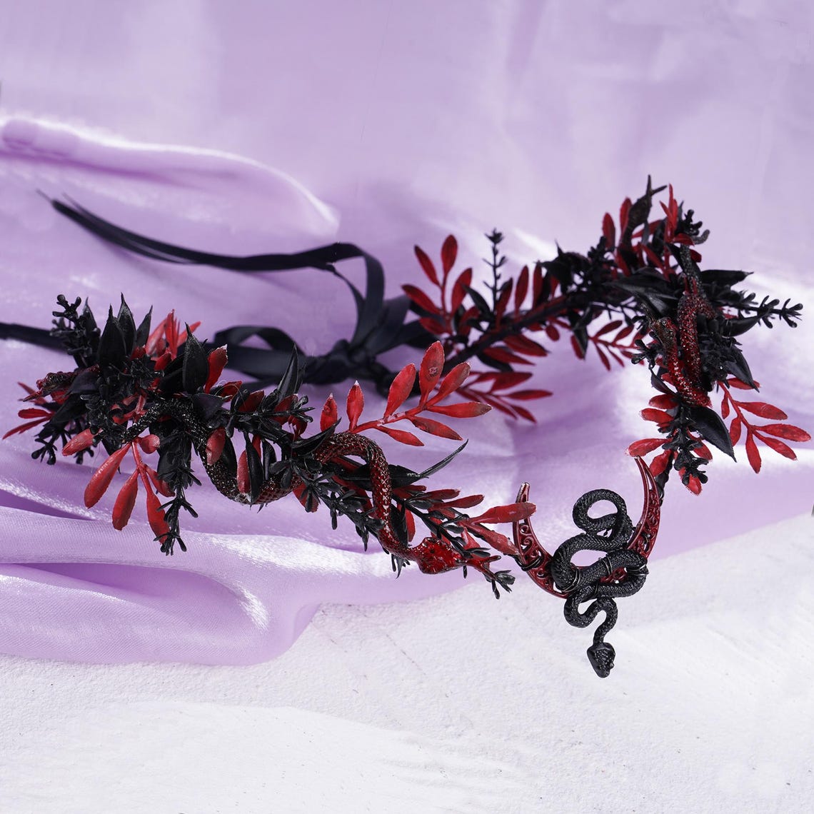 Witch Snake Crown, Gothic Medusa Black Red Leaf Dark Fairy Tiara ...