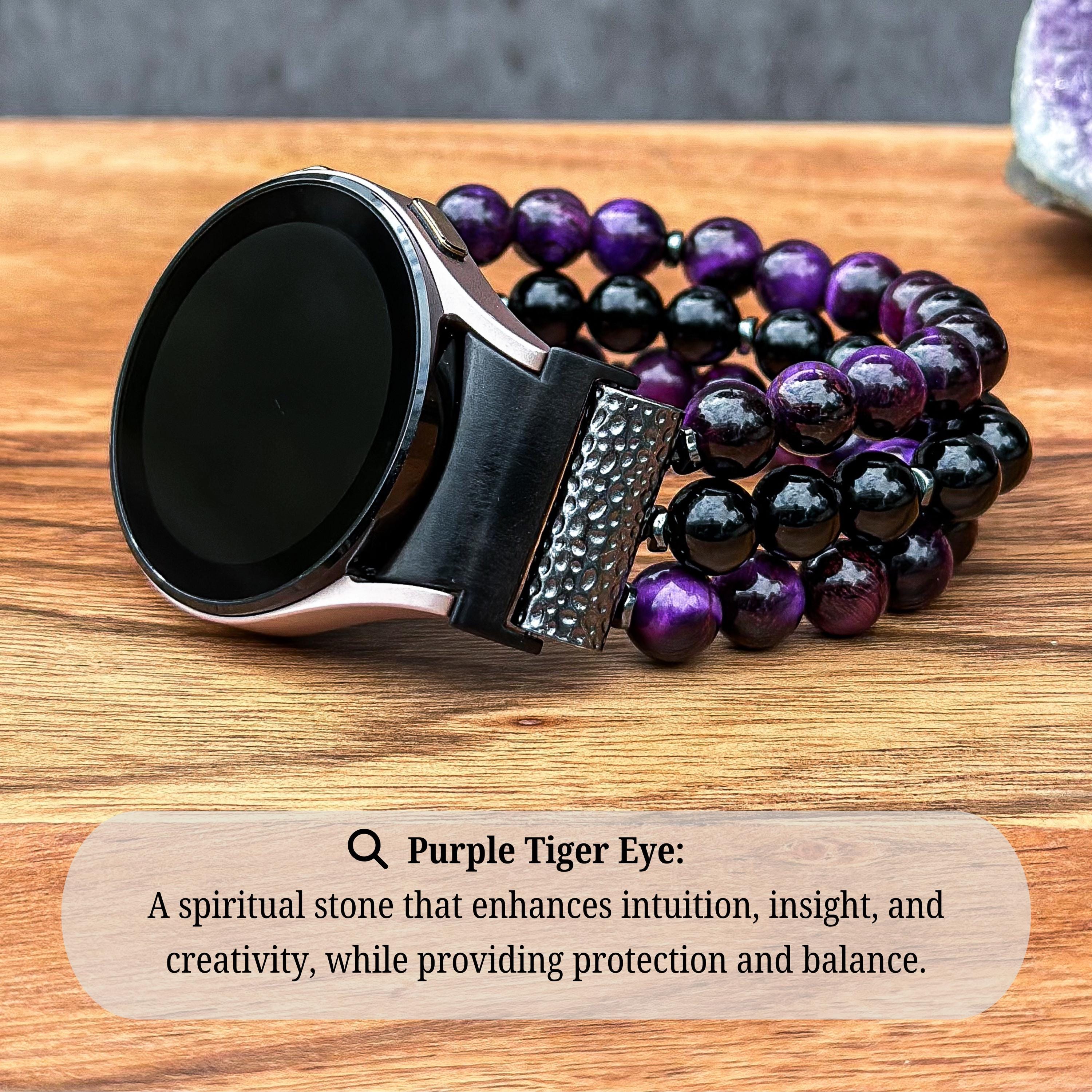 Purple Tiger Eye and Black Onyx Gemstone Handmade Watch Band for ...