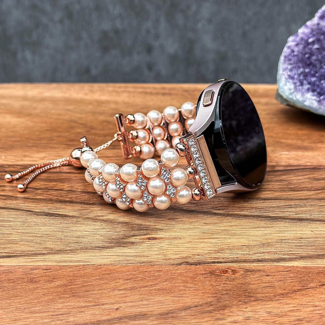 Rose Gold Pearls Watch Band for 20mm Watches: Stunning Adjustable Watch ...