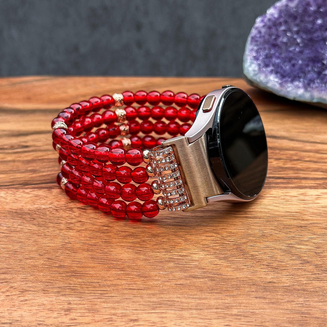 Galaxy Watch Band With Red Pearls Handmade Beaded Watch Strap for ...