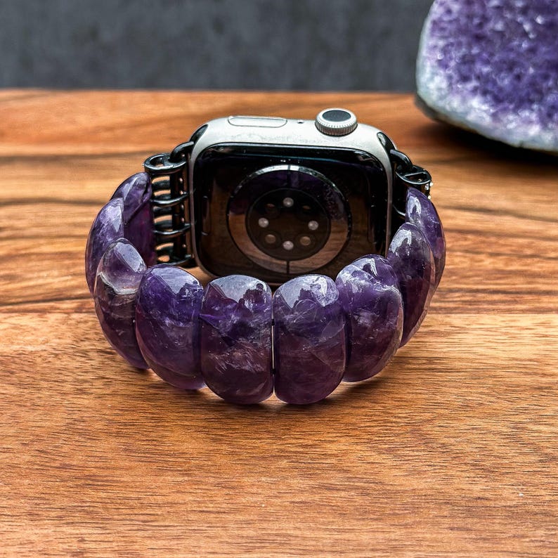 Genuine Amethyst Gemstone Apple Watch Band, Handmade Natural Stone ...