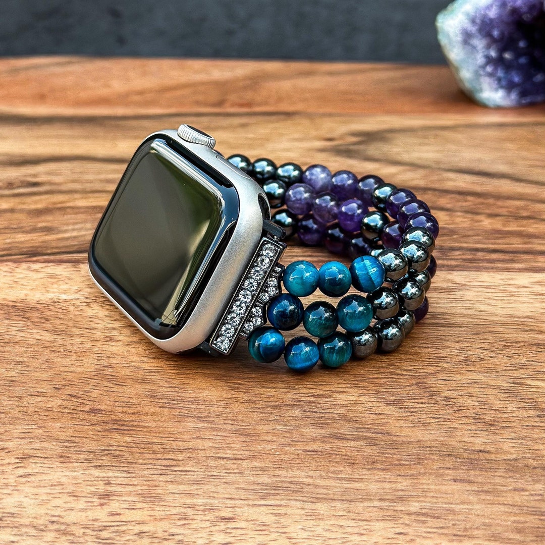 Handmade Apple Watch Band With Black Hematite, Purple Amethyst, and ...