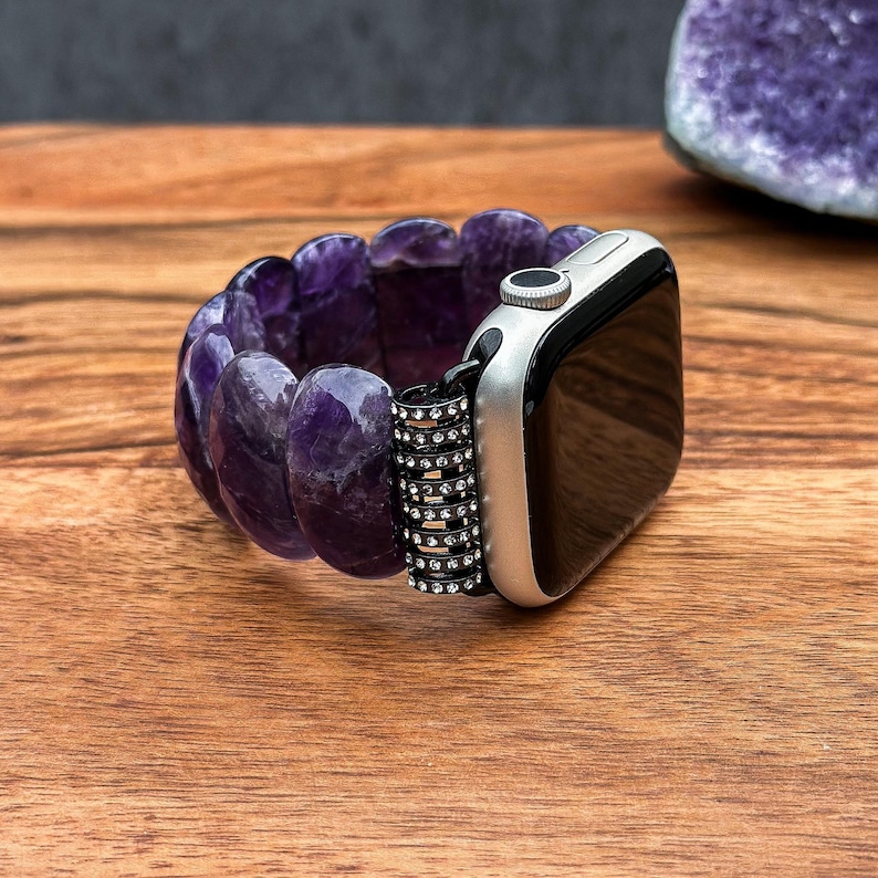 Genuine Amethyst Gemstone Apple Watch Band, Handmade Natural Stone ...