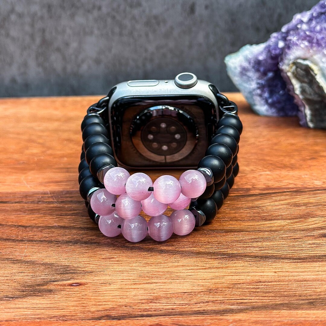 Apple Watch Watch Band With Black Onyx & Pink Cat Eye Gemstone ...