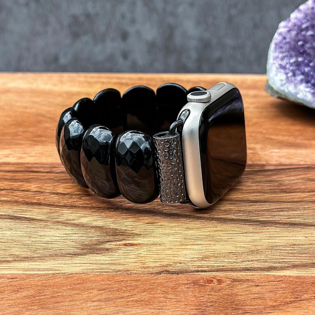 Beaded Apple Watch Band With Black Onyx Gemstone Handmade Watch Strap ...