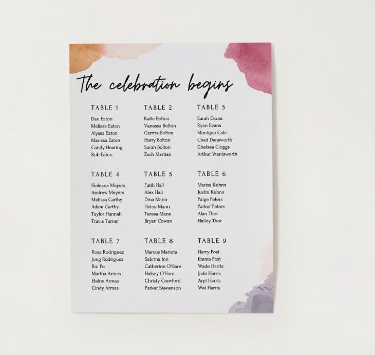 Custom Event or Wedding Seating Chart Digital Download With Your ...