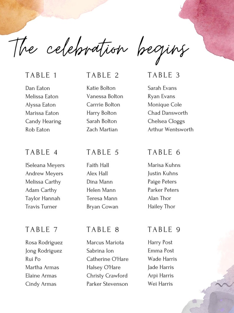 Custom Event or Wedding Seating Chart Digital Download With Your ...