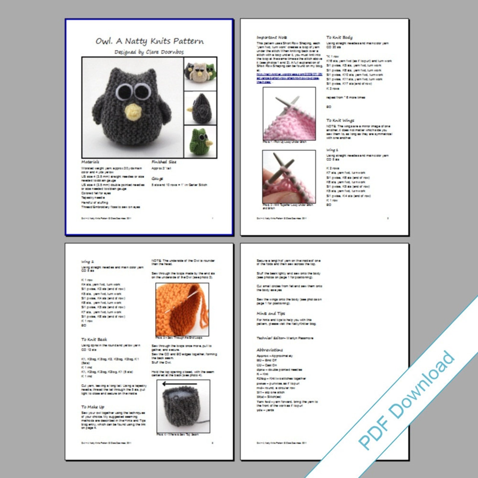 Owl Knitting Pattern PDF Download. Knit Your Own Owlet. - Etsy