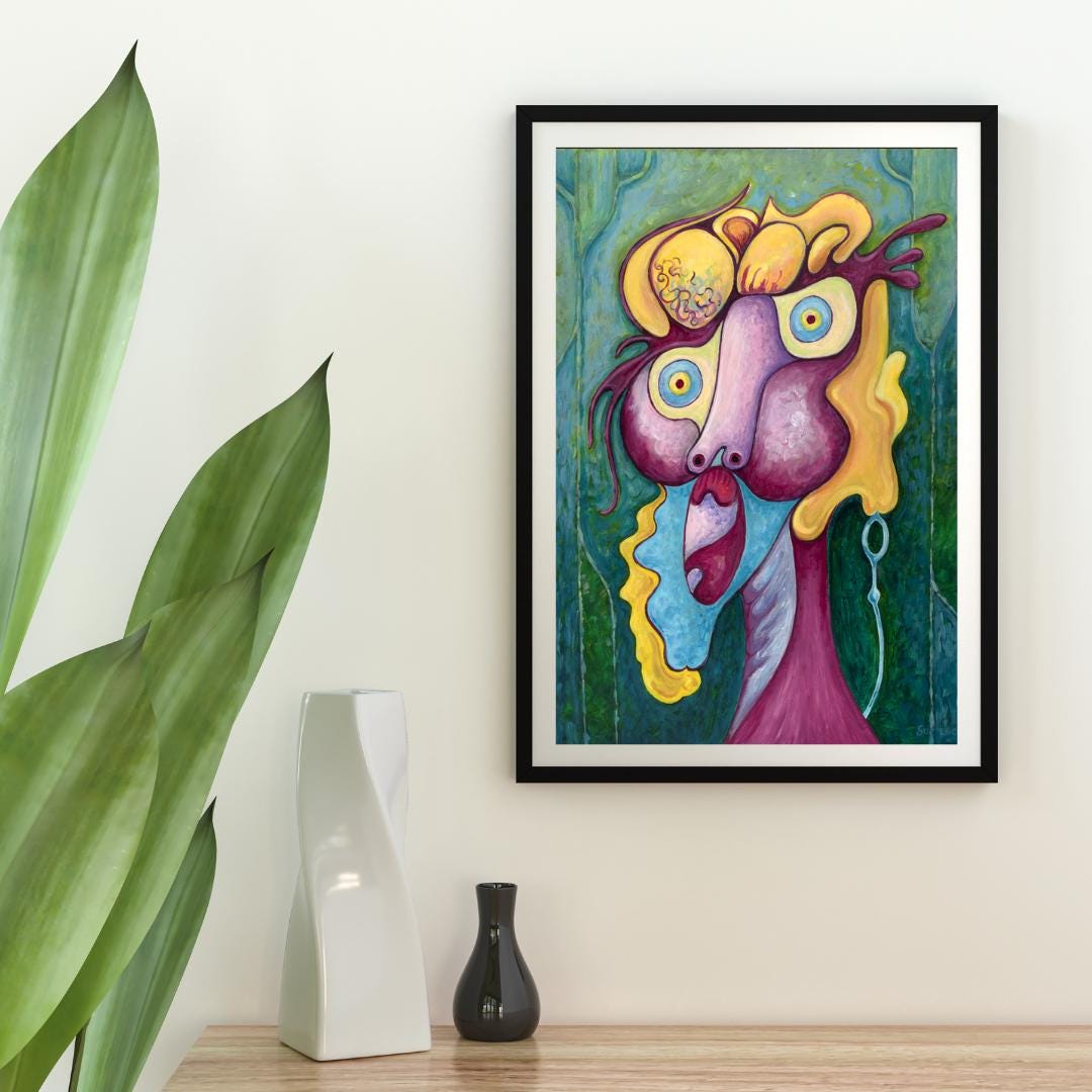 The Bearded Man Abstract Portrait Maximalist Giclee Fine Art Print Wall ...