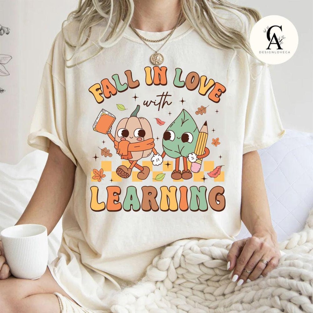 Retro Fall in Love With Learning Teacher Shirt, Fall Thanksgiving ...