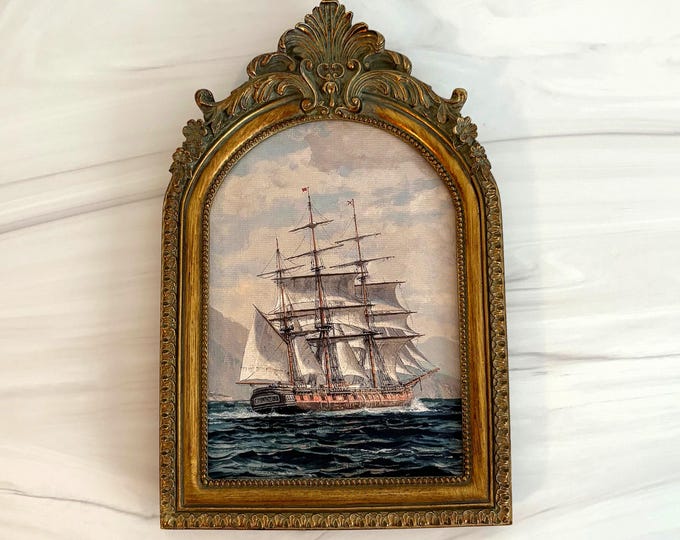 Vintage Sailing Ship Canvas Art Print in Baroque Bronze Arch Frame - Etsy