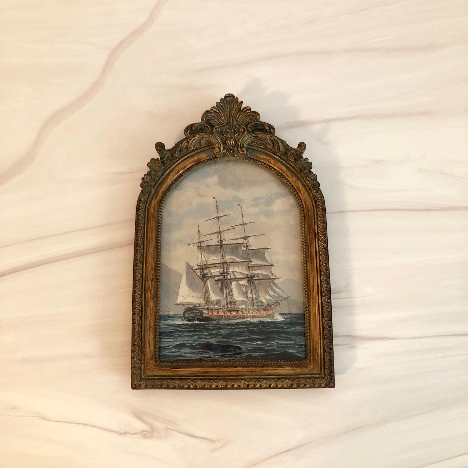 Vintage Sailing Ship Art Print in Baroque Bronze Arch Frame - Etsy