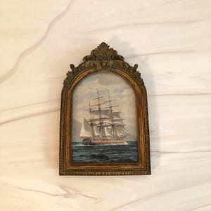 Vintage Sailing Ship Art Print in Baroque Bronze Arch Frame - Etsy