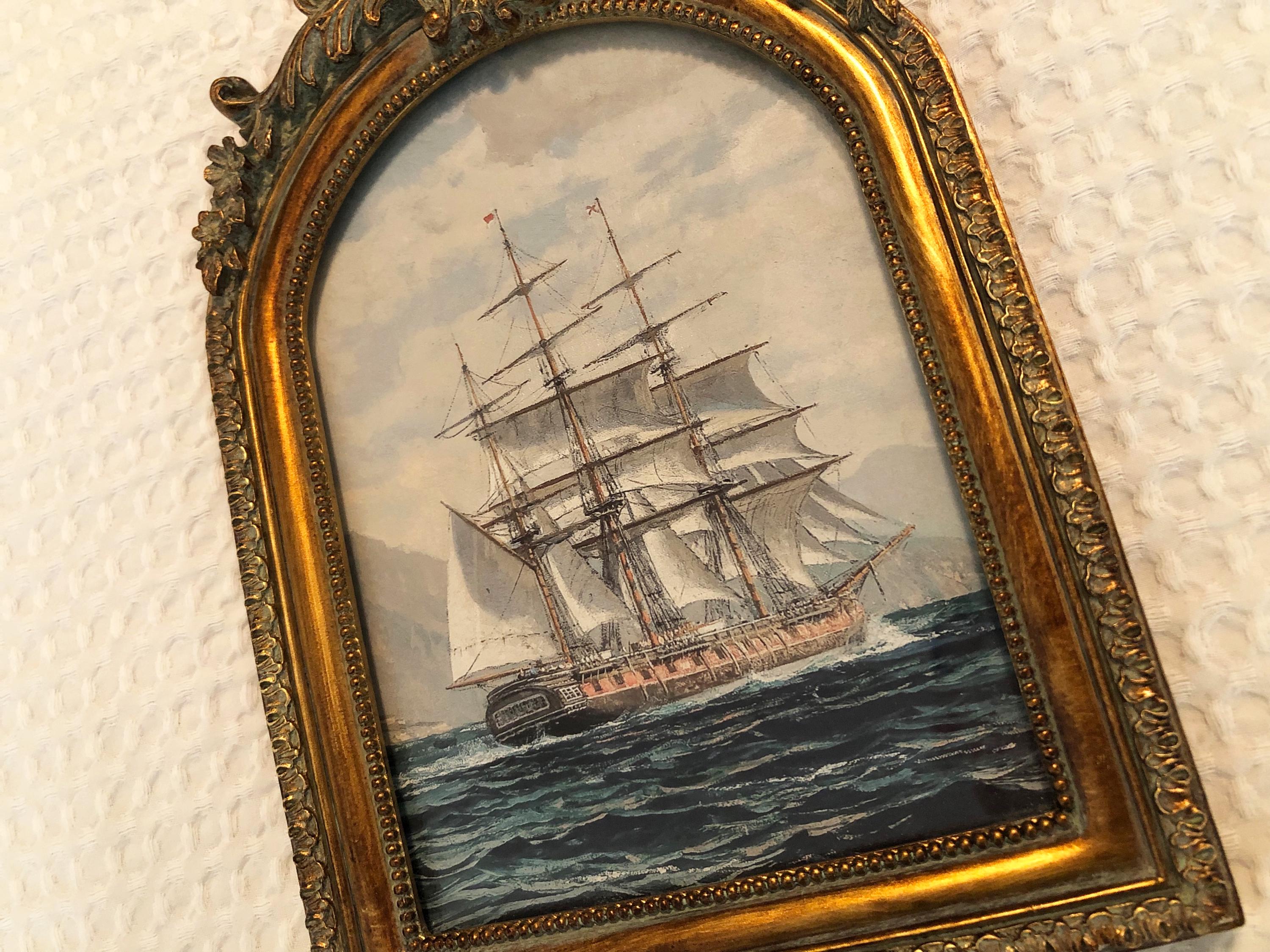 Vintage Sailing Ship Art Print in Baroque Bronze Arch Frame - Etsy